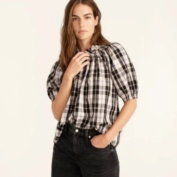 J. Crew | Tops | Jcrew Plaid Puff Sleeve Womens Top Xs | Poshmark